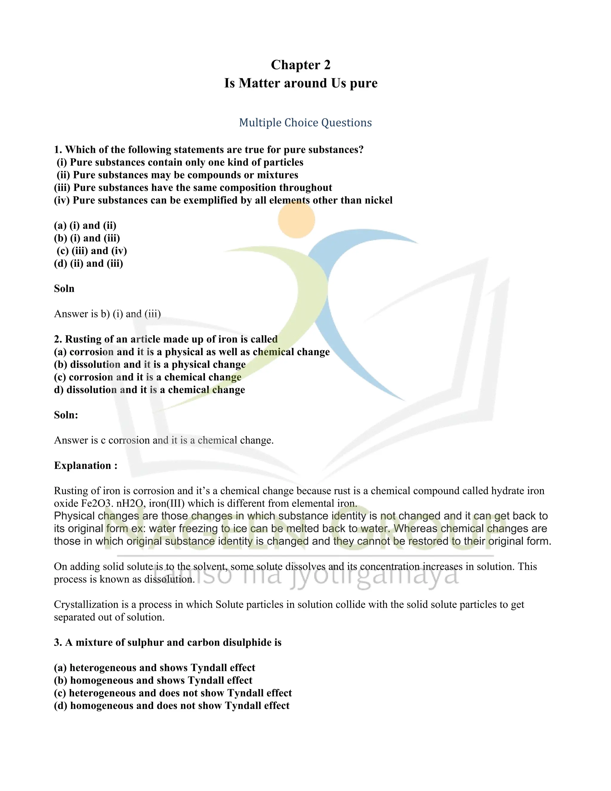 Class 9 Science Exemplar Solution Chapter-2 Is Matter Around Us Pure | PDF | Chemistry | Science