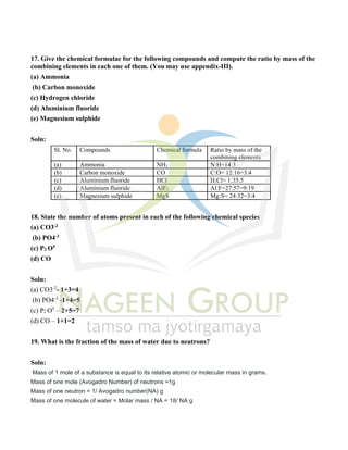 Class 9 Science Exemplar Solution Chapter-3 Atoms and Molecules | PDF