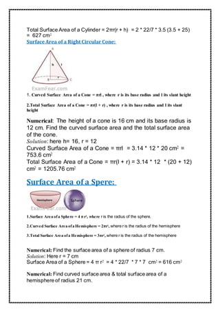 Class9 surface areas & volumes | DOCX