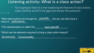 Class action- Theory and Exercises. Legal English | PPTX