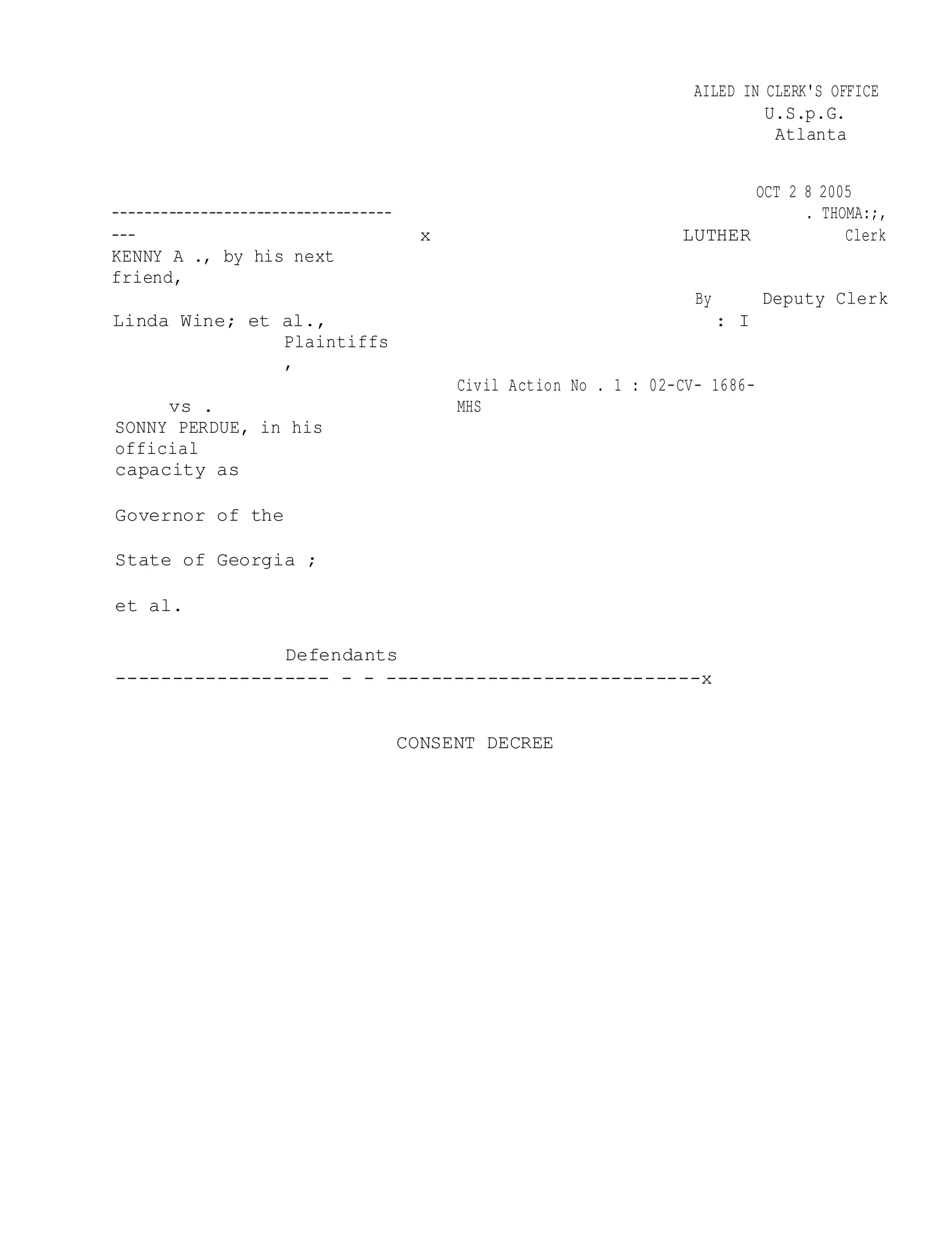 Class action lawsuit --kenny-a-consent-decree-entered-102805-file ...