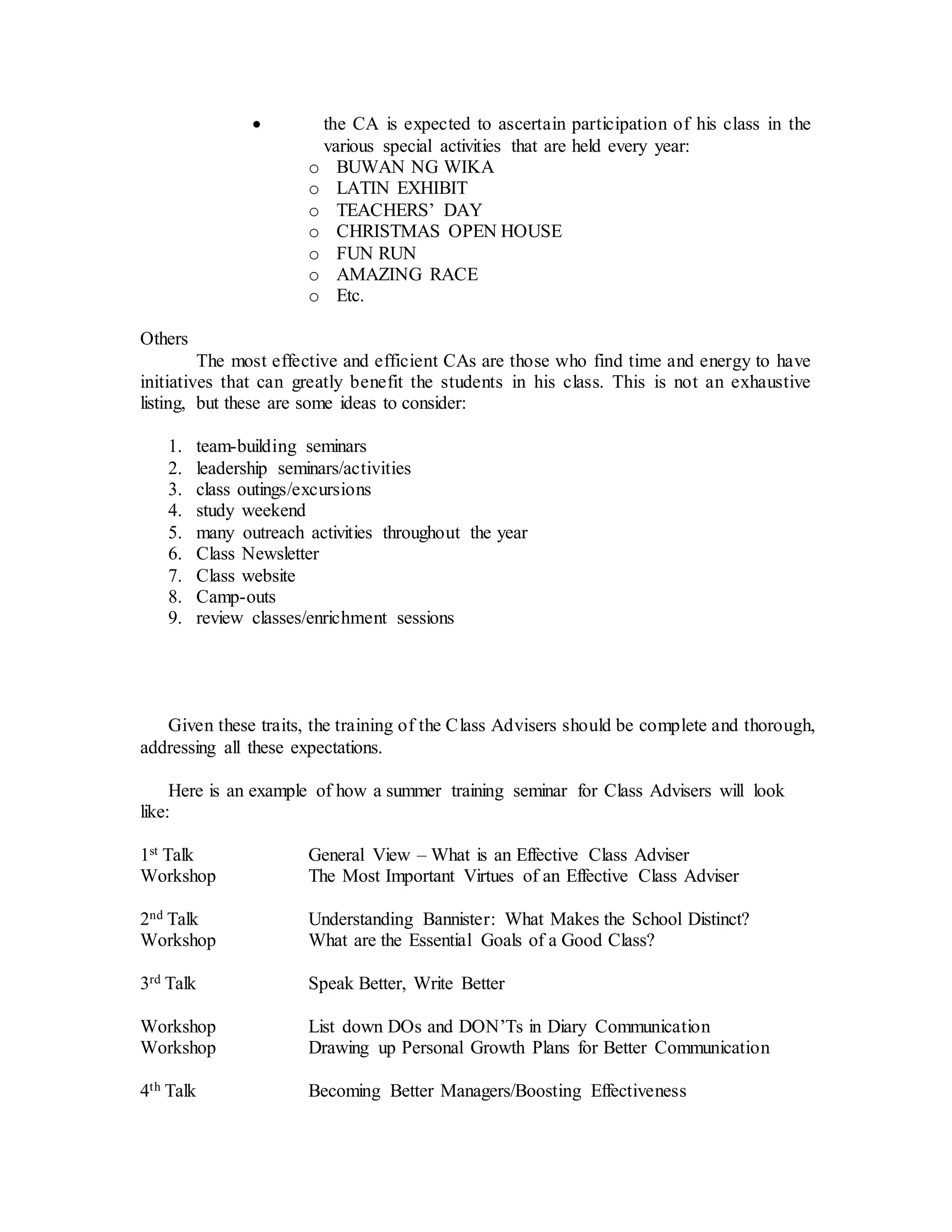 Class Advisory Paper | DOCX