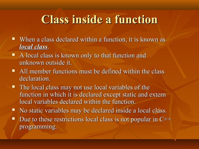 Class and object in C++ | PPT | Programming Languages | Computing