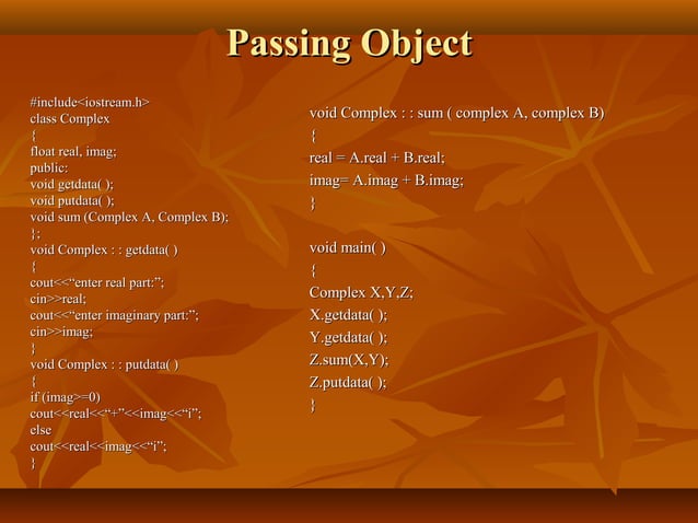 Class and object in C++ | PPT | Programming Languages | Computing