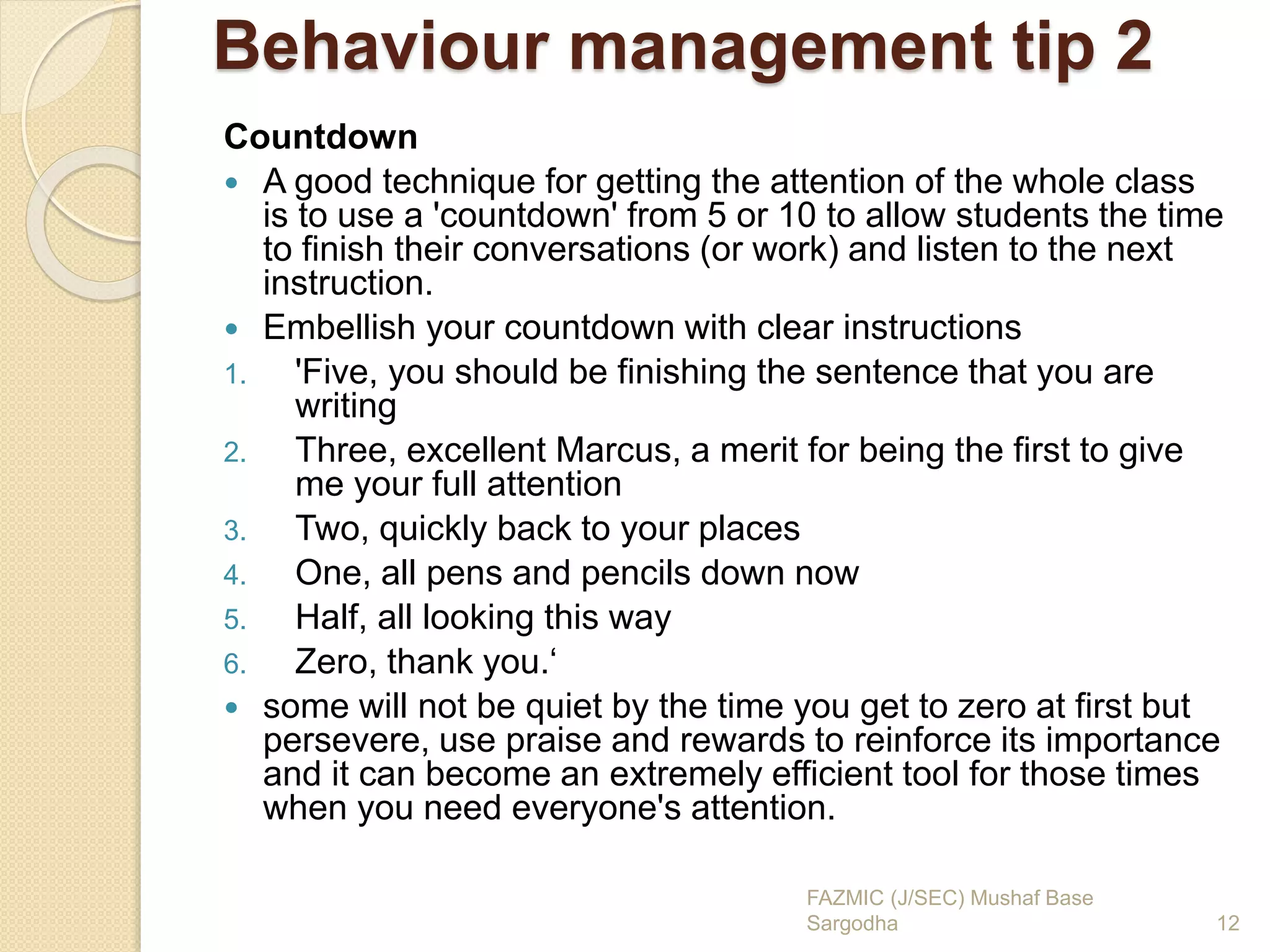 Class behaviour management | PPTX