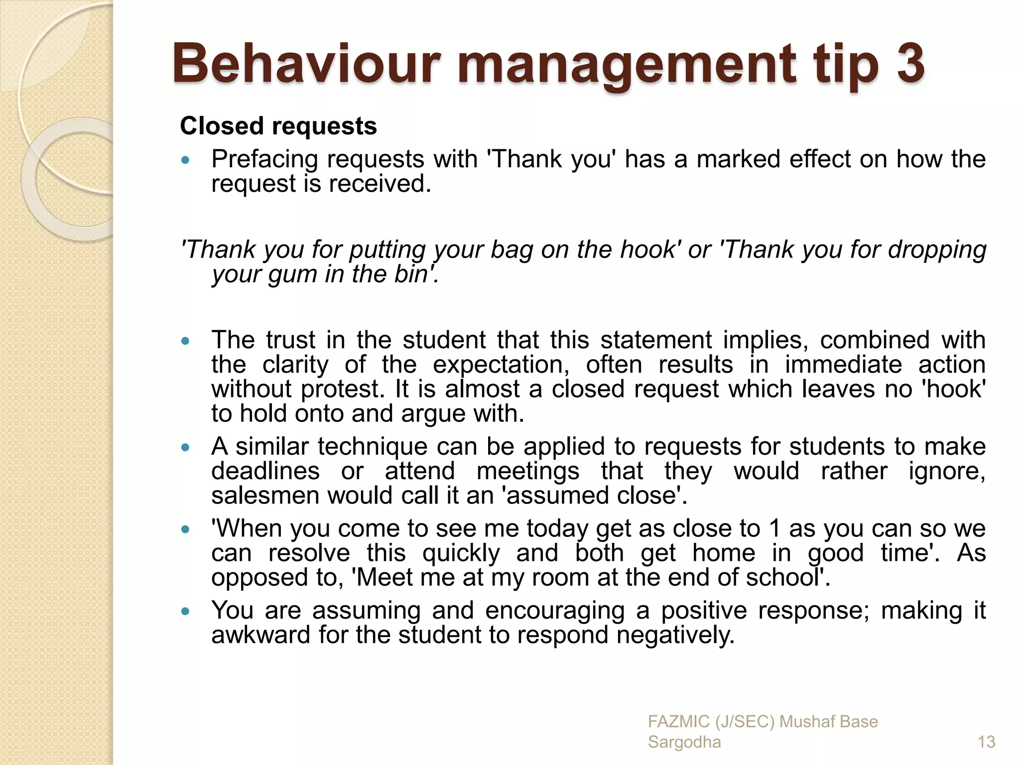Class behaviour management | PPTX