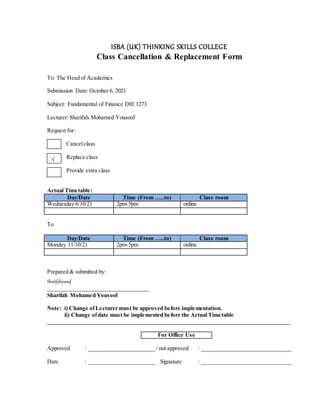 Class cancellation & replacement form | DOC | Homework and Study ...