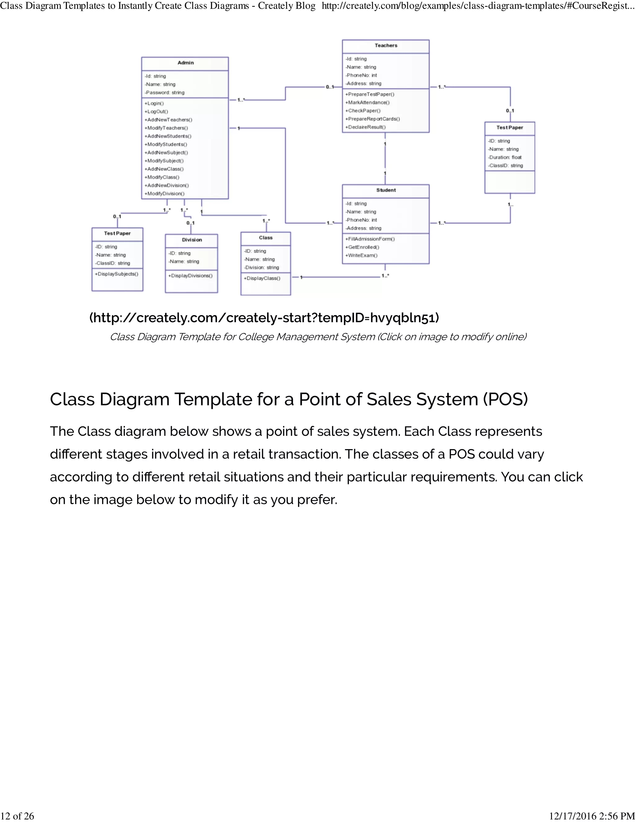 Class diagram templates to instantly create class diagrams creately ...