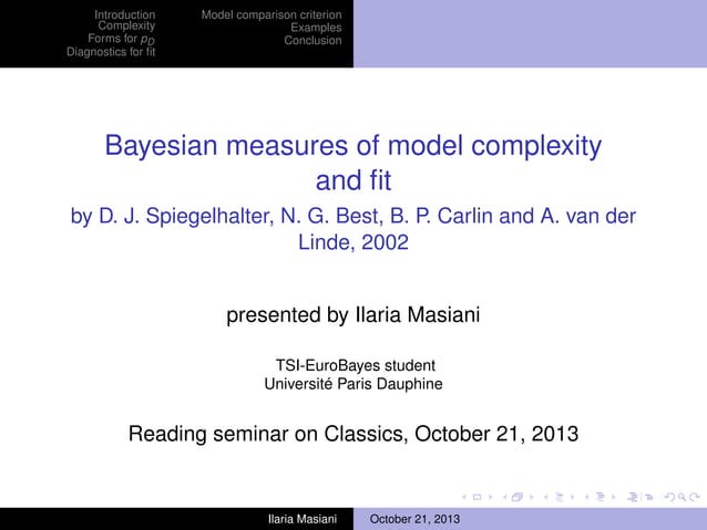 Reading "Bayesian measures of model complexity and fit" | PDF | Physics | Science