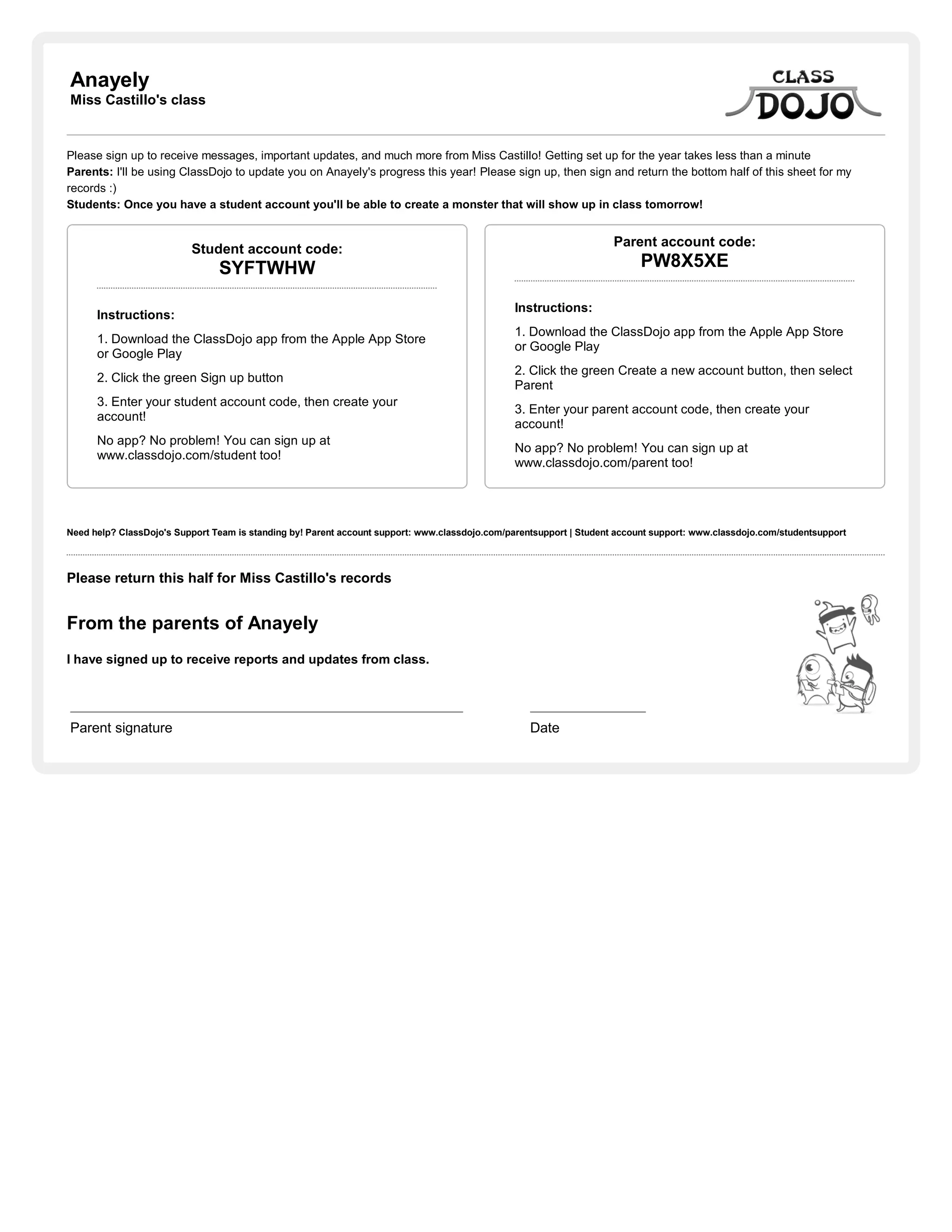 Class dojo parent and student invites for math (1) | PDF