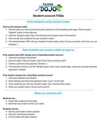 Class dojo student_accounts_guide | PDF