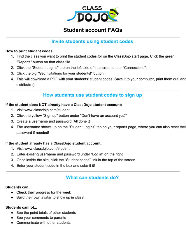 Class dojo student_accounts_guide | PDF