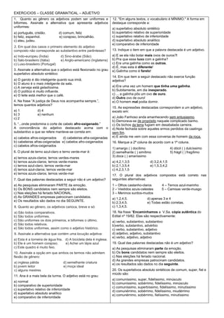 Classe gramatical adjetivo - exercícios | PDF