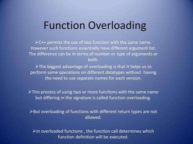 Classes Function Overloading Ppt