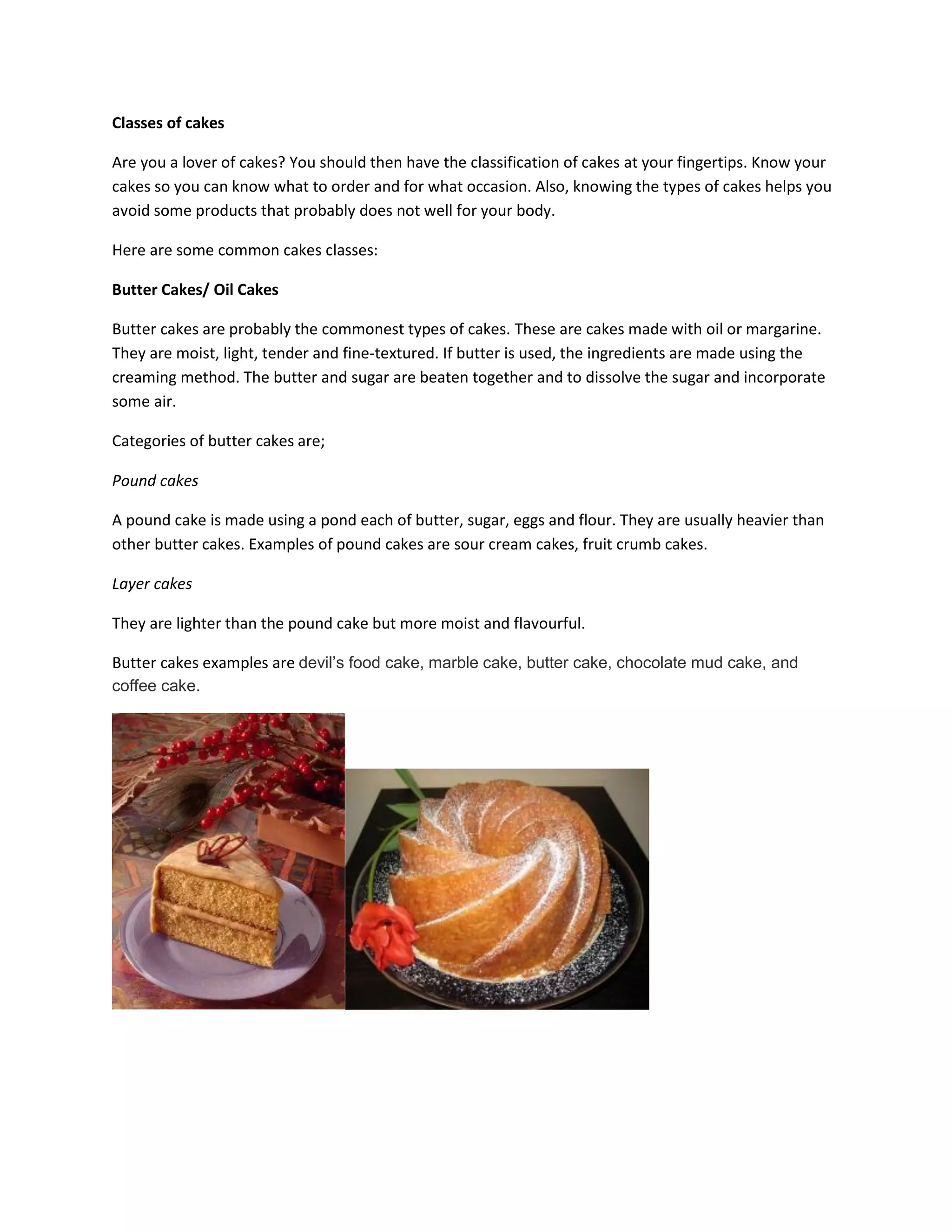 Types of Cakes, Butter Cakes, Sponge Cakes and More | PDF