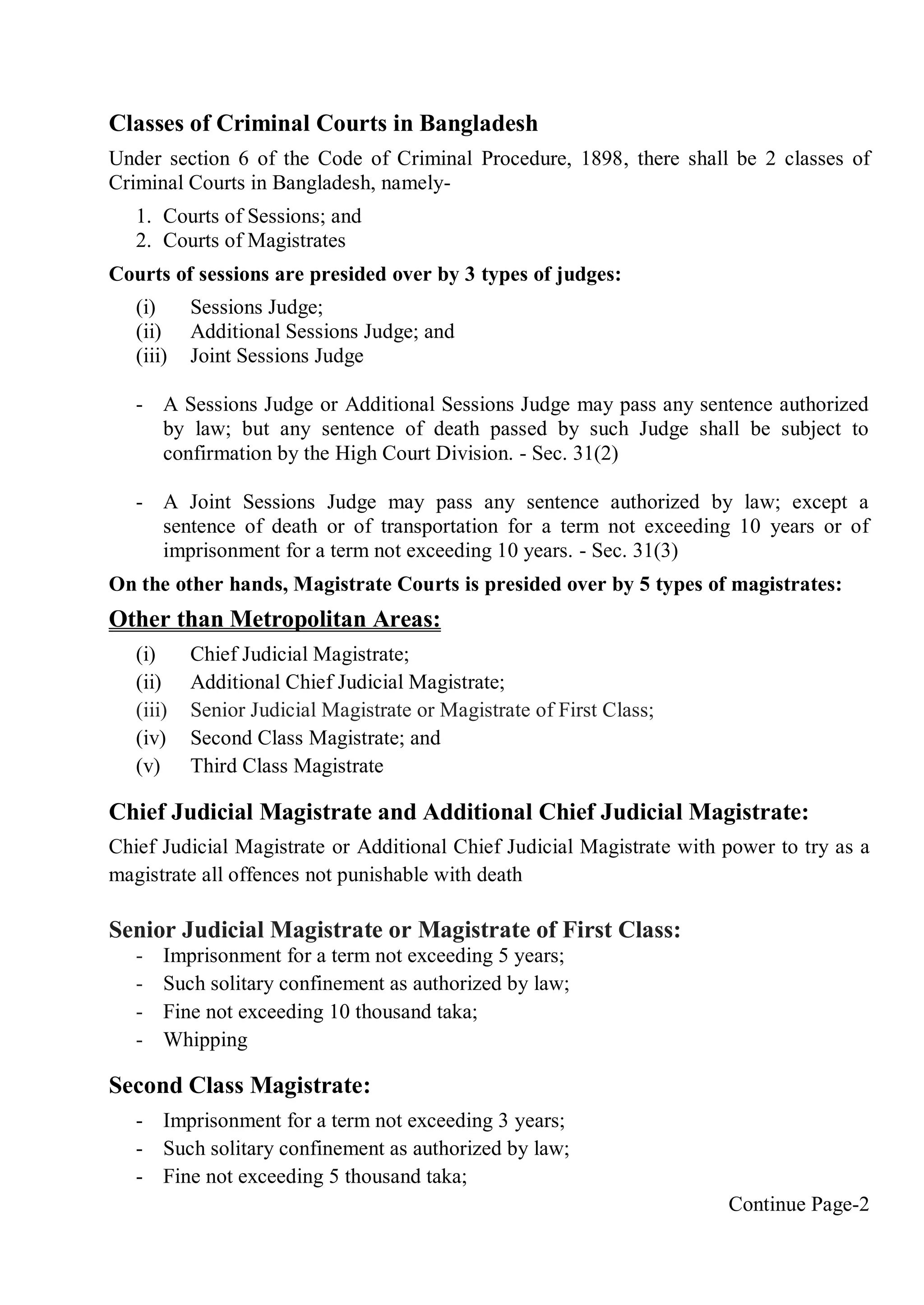 Classes of Criminal Courts in Bangladesh | PDF