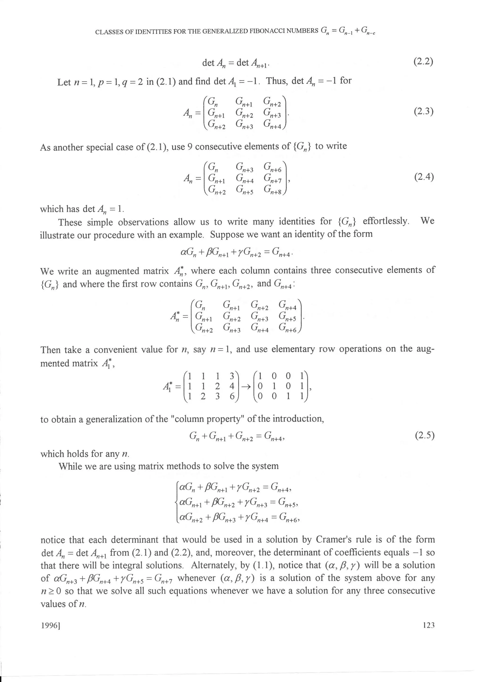 Classes Of Identities For The Generalized Fibonacci Pdf