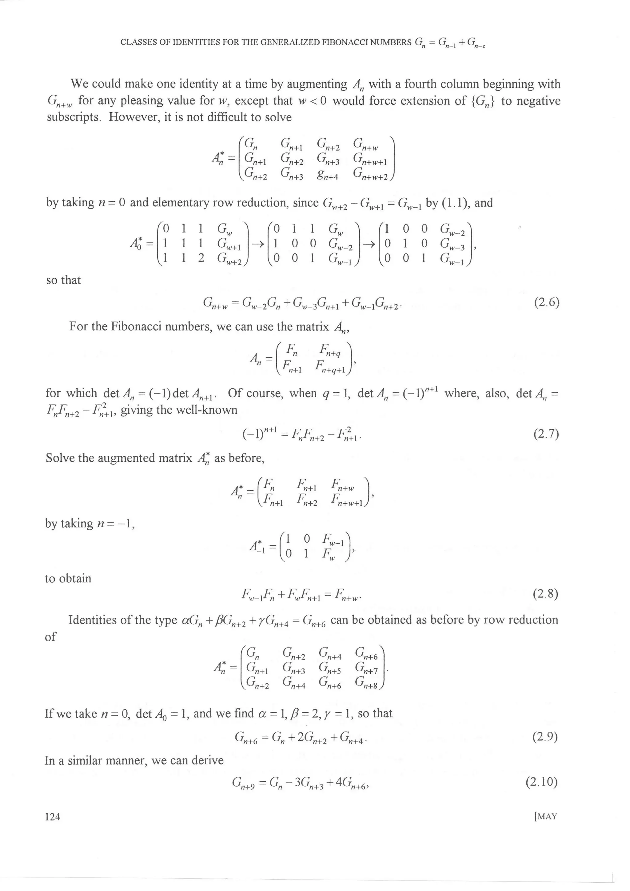 Classes Of Identities For The Generalized Fibonacci Pdf