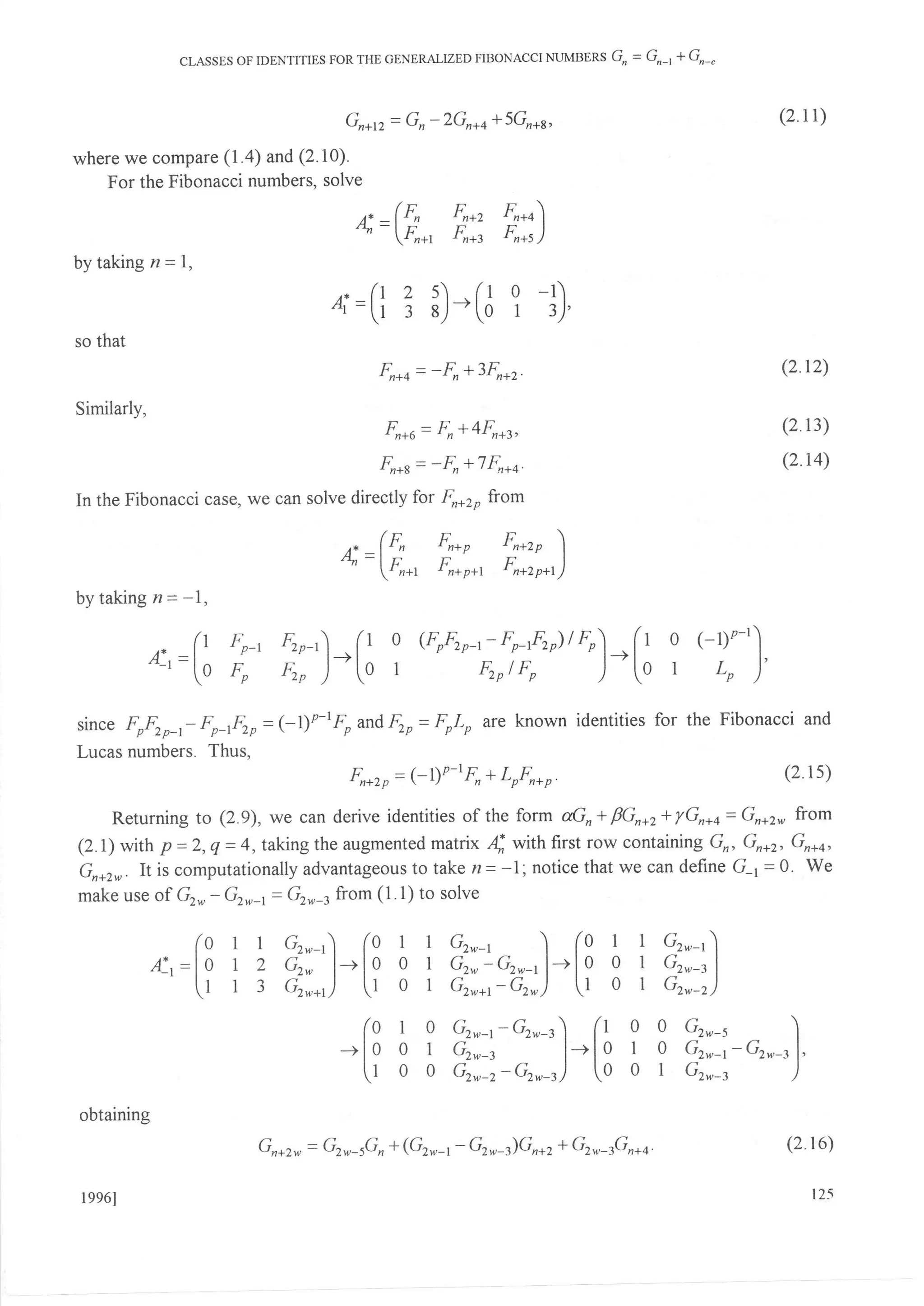 Classes Of Identities For The Generalized Fibonacci Pdf