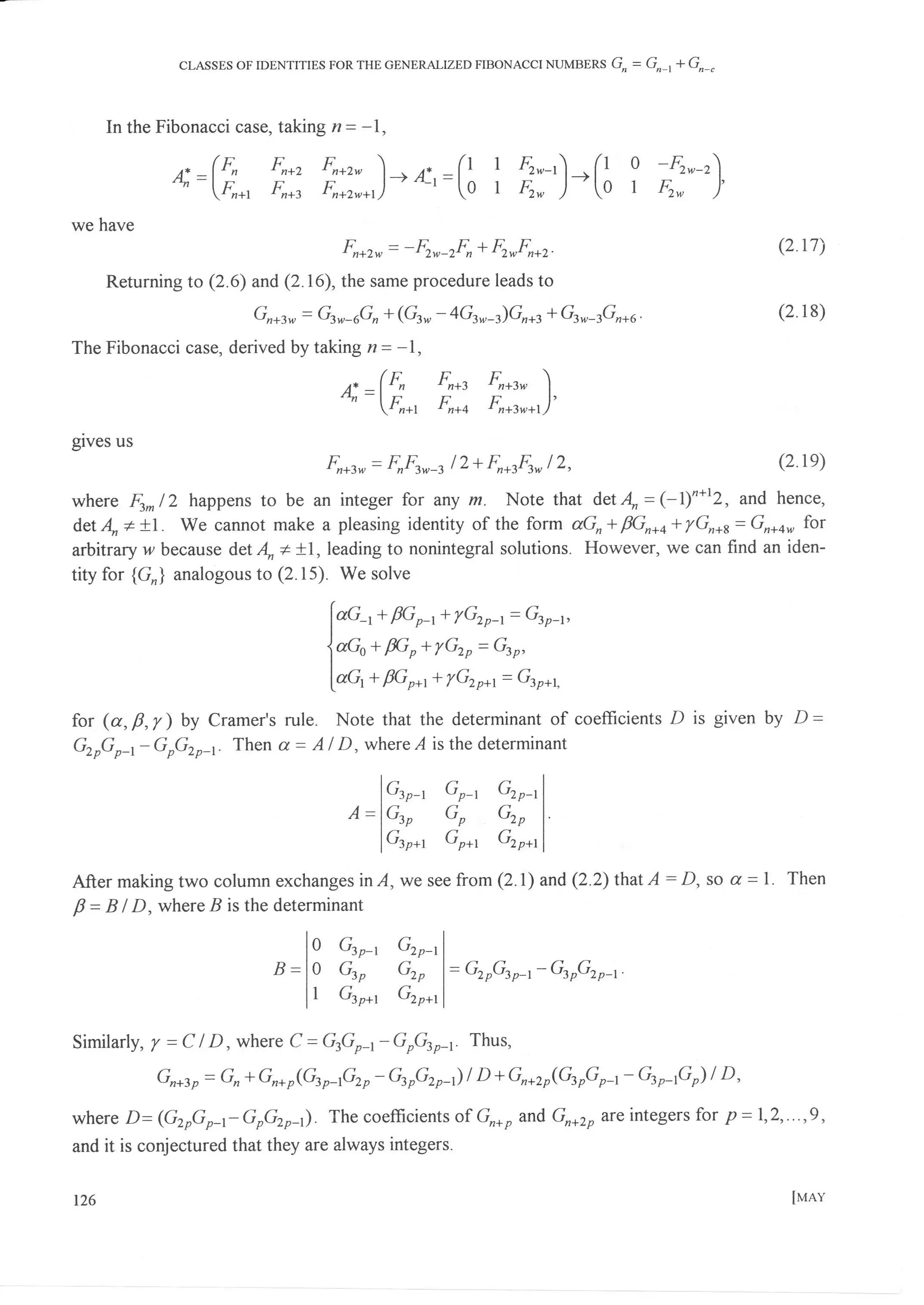 Classes Of Identities For The Generalized Fibonacci Pdf