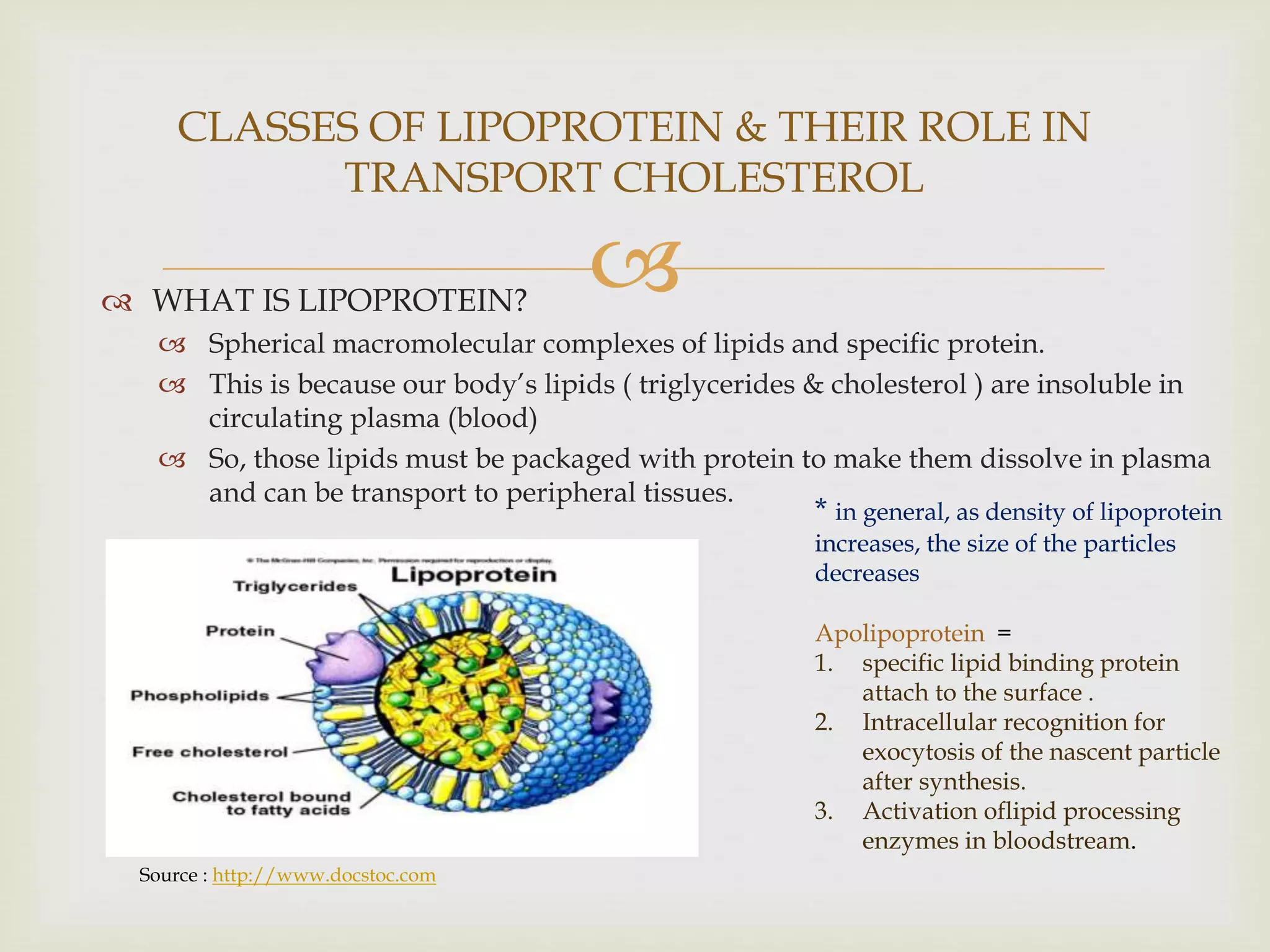 Classes of lipoproteins and their role in the | PPTX