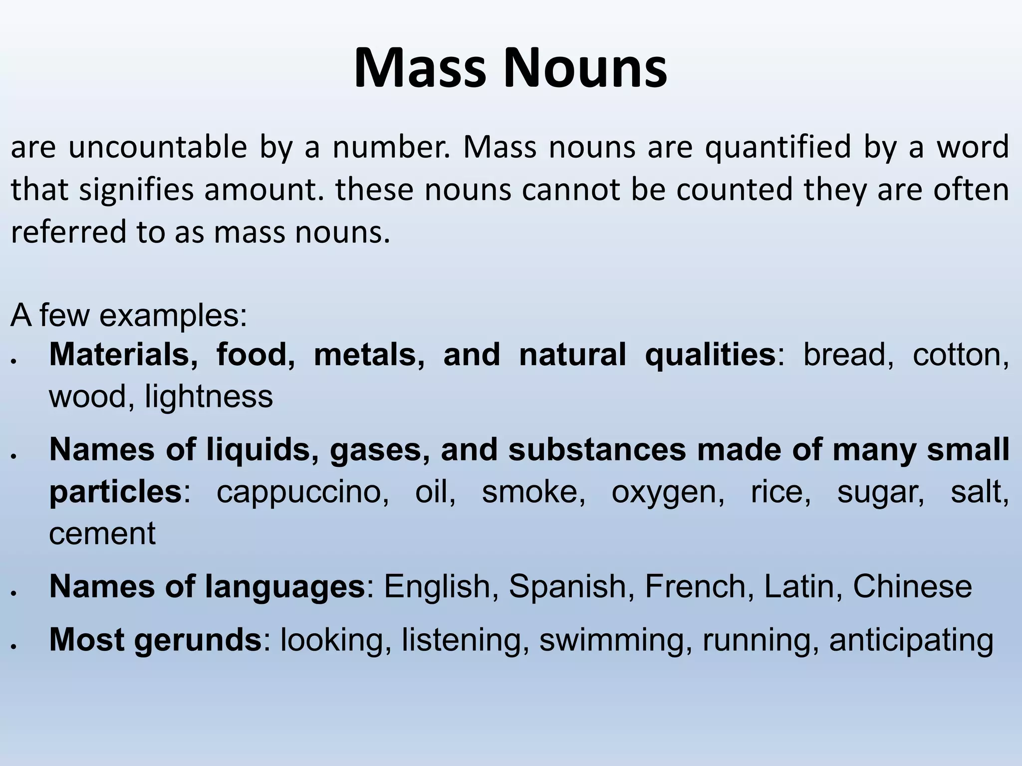 Classes of Nouns, subcategorization, Restriction in English | PPTX