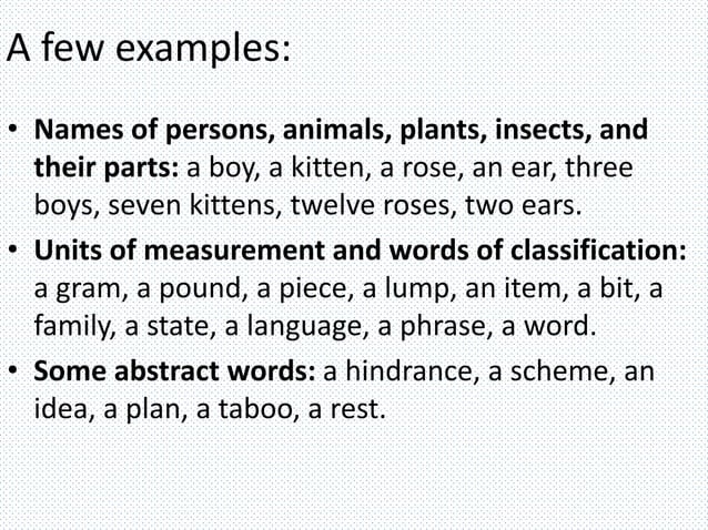 Classes of Nouns, subcategorization, Restriction in English | PPTX