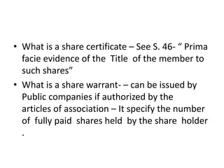 Classes of shares and their special features | PPTX