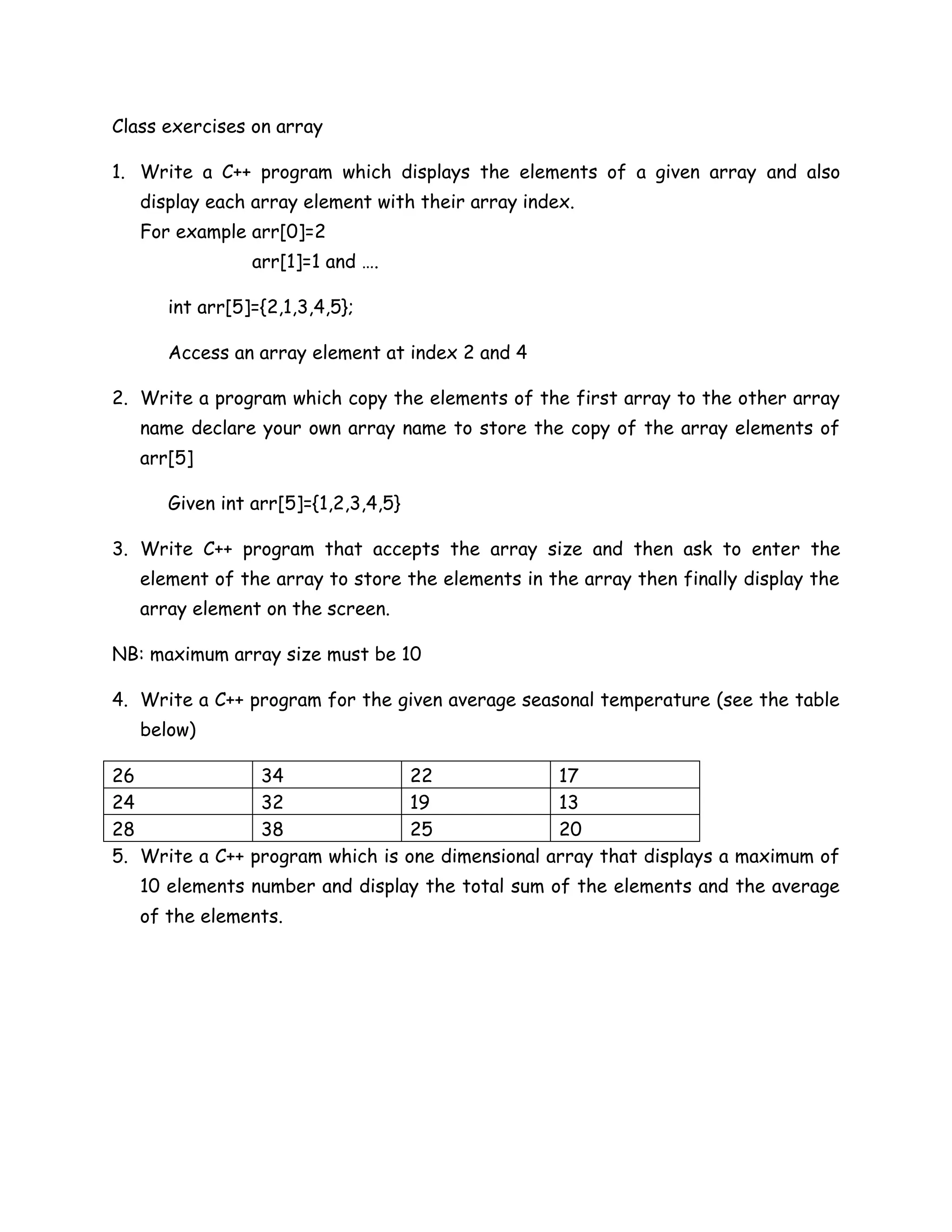Class Exercises Arraydocx 
