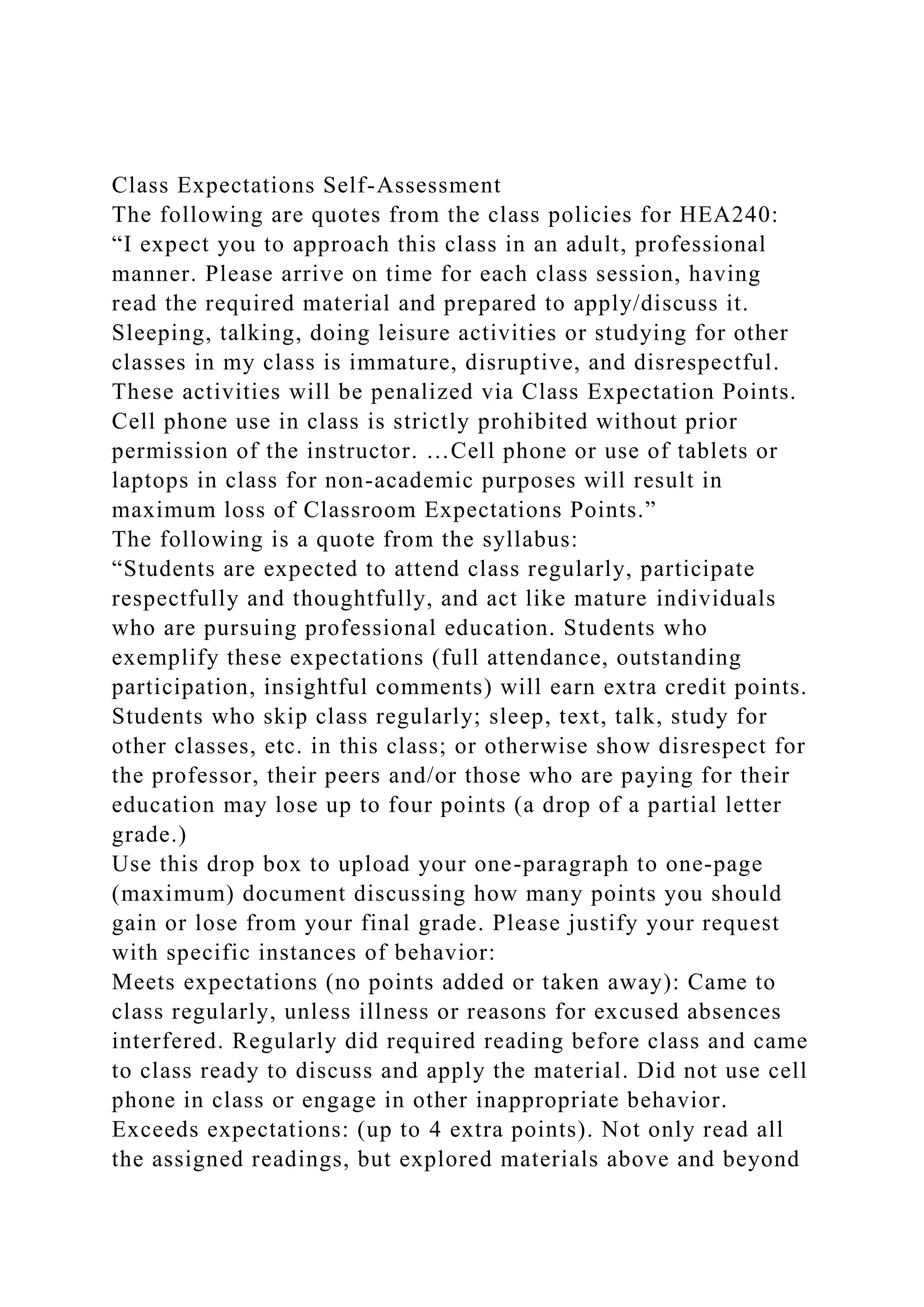 Class Expectations Self-AssessmentThe following are quotes from .docx