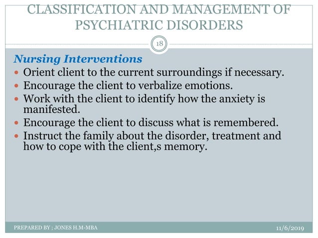 CLASSIFICATION & MANAGEMENT OF PSYCHIATRIC DISORDERS | PPTX