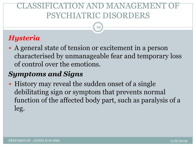 CLASSIFICATION & MANAGEMENT OF PSYCHIATRIC DISORDERS | PPTX