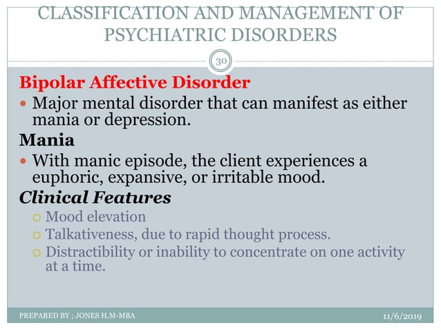 CLASSIFICATION & MANAGEMENT OF PSYCHIATRIC DISORDERS | PPTX
