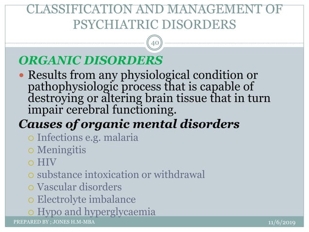 CLASSIFICATION & MANAGEMENT OF PSYCHIATRIC DISORDERS | PPTX