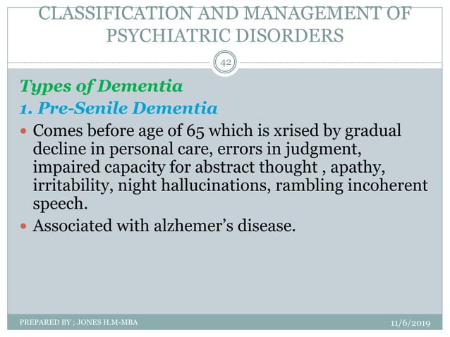CLASSIFICATION & MANAGEMENT OF PSYCHIATRIC DISORDERS | PPTX