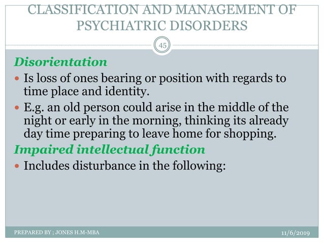 CLASSIFICATION & MANAGEMENT OF PSYCHIATRIC DISORDERS | PPTX