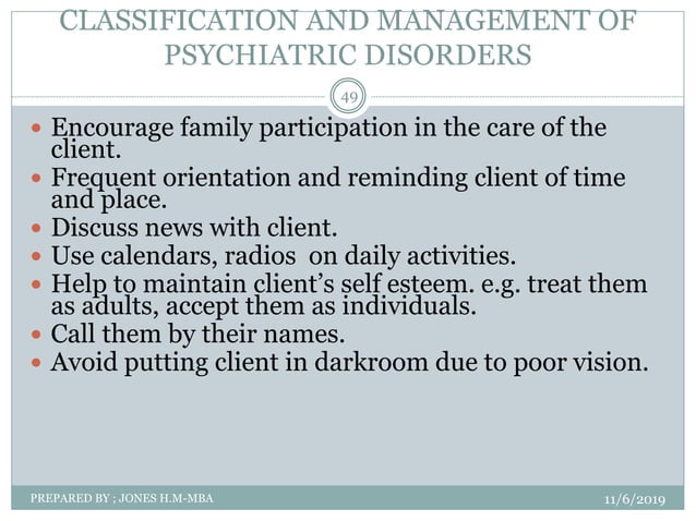 CLASSIFICATION & MANAGEMENT OF PSYCHIATRIC DISORDERS | PPT