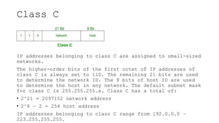 Classes, NetId and HostId in Classful Addressing | PPTX