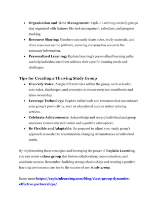 Class Group Dynamics Building Effective Study Partnerships | PDF