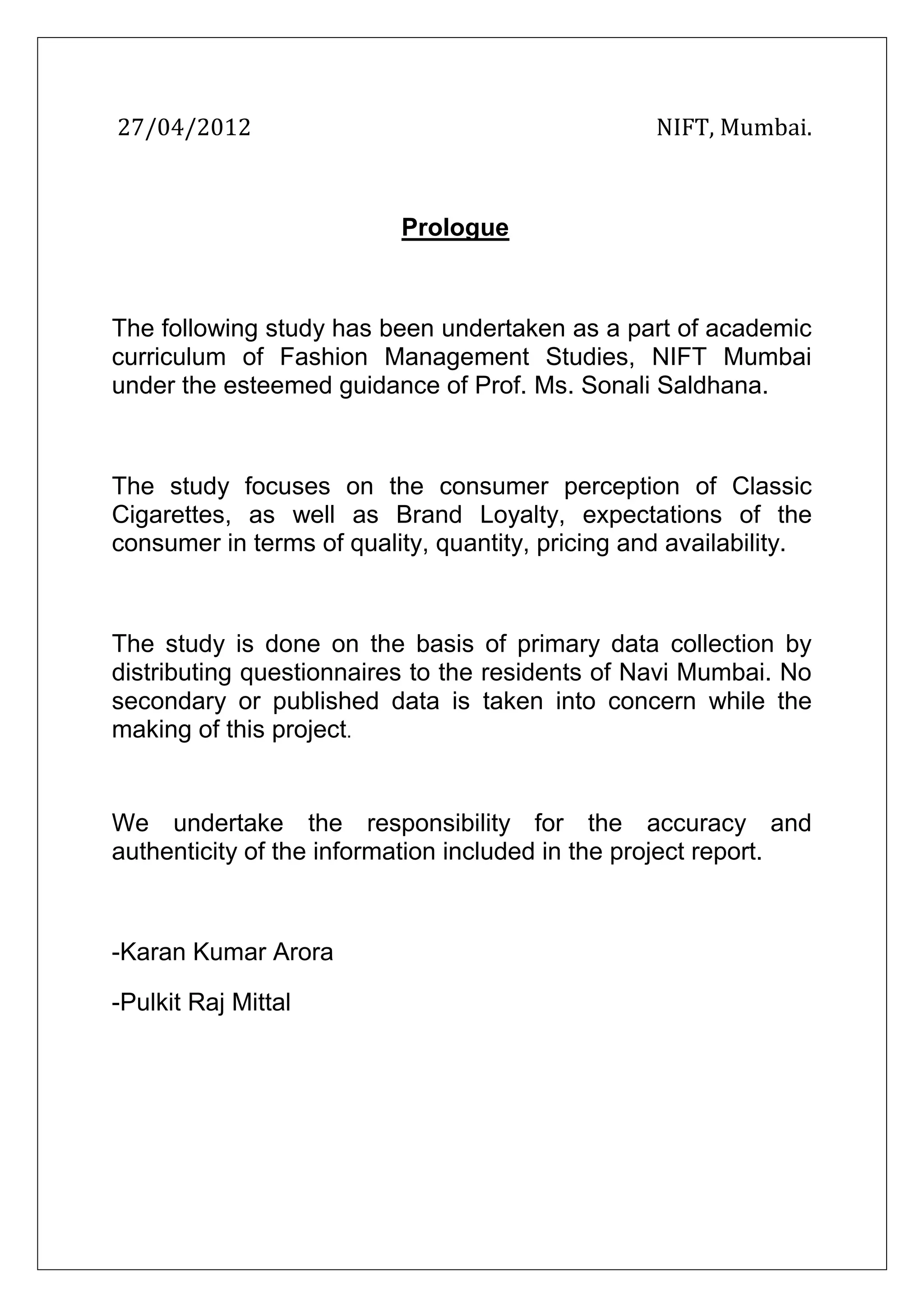 Consumer Perception of Classic Cigaretters | DOCX