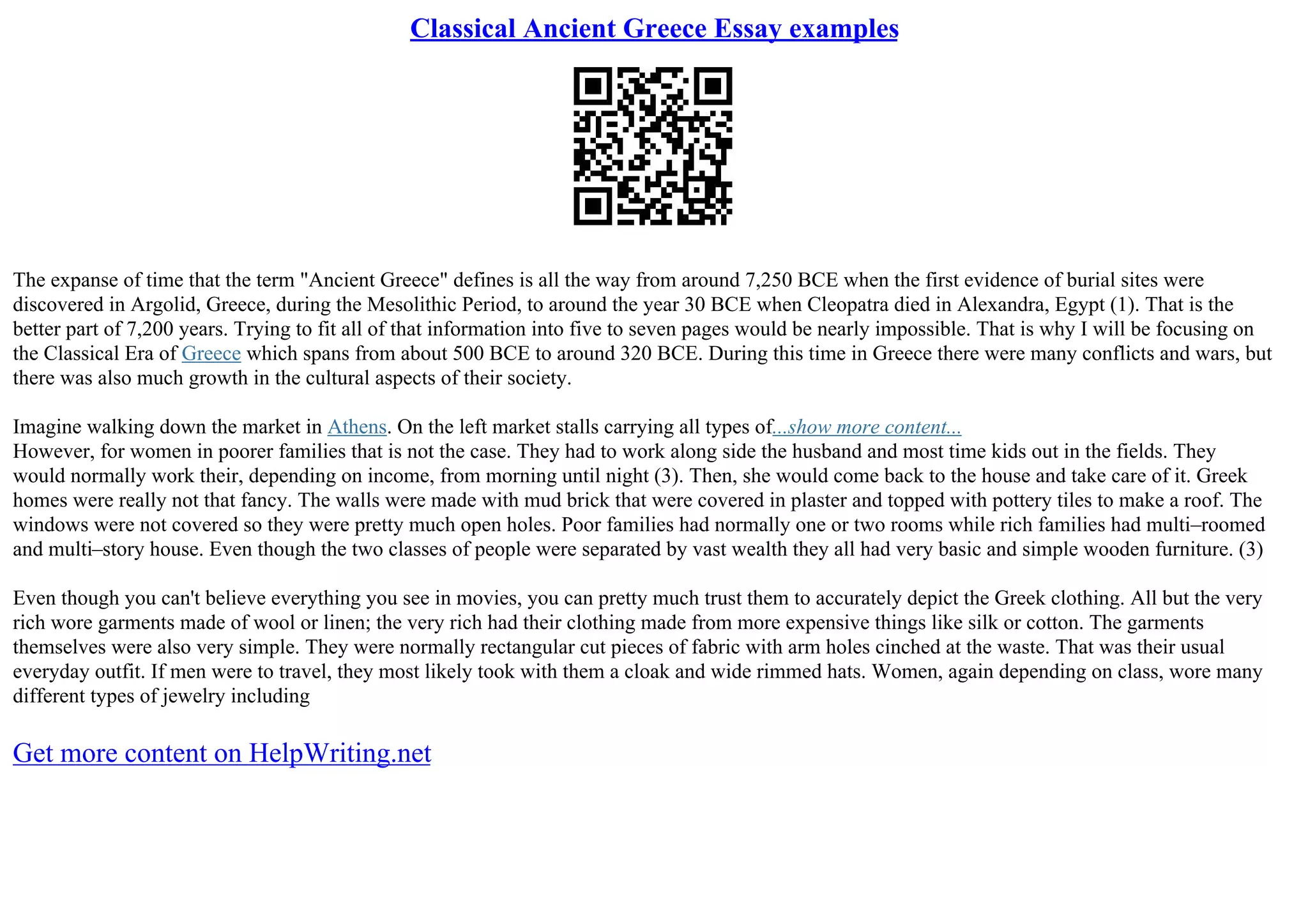 Classical Ancient Greece Essay Examples | PPT