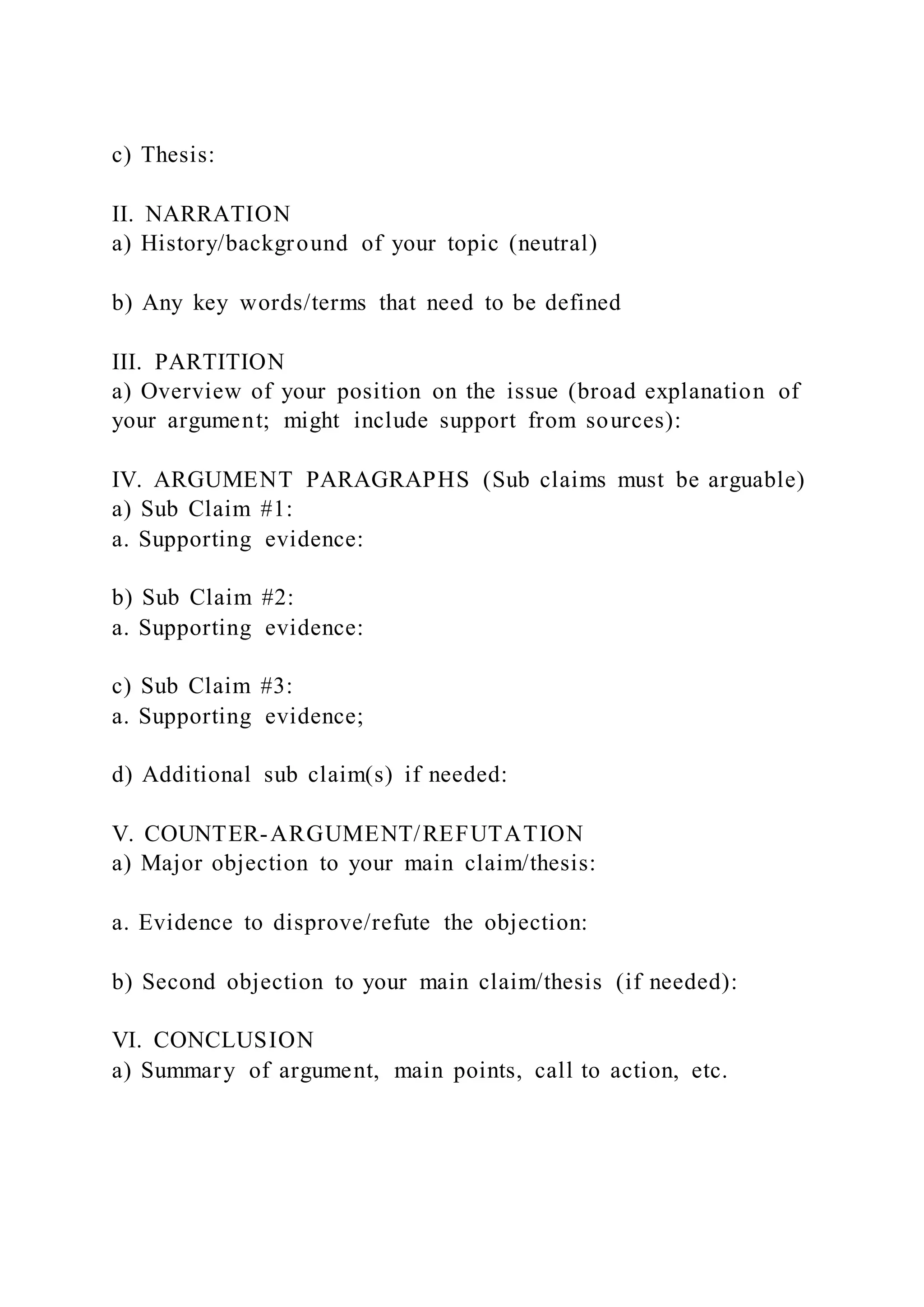 Classical Argument Outline RHETORICAL SITUATION Purpose Co | DOCX