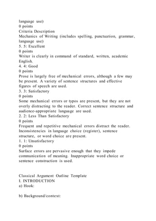 Classical Argument Outline RHETORICAL SITUATION Purpose Co | DOCX