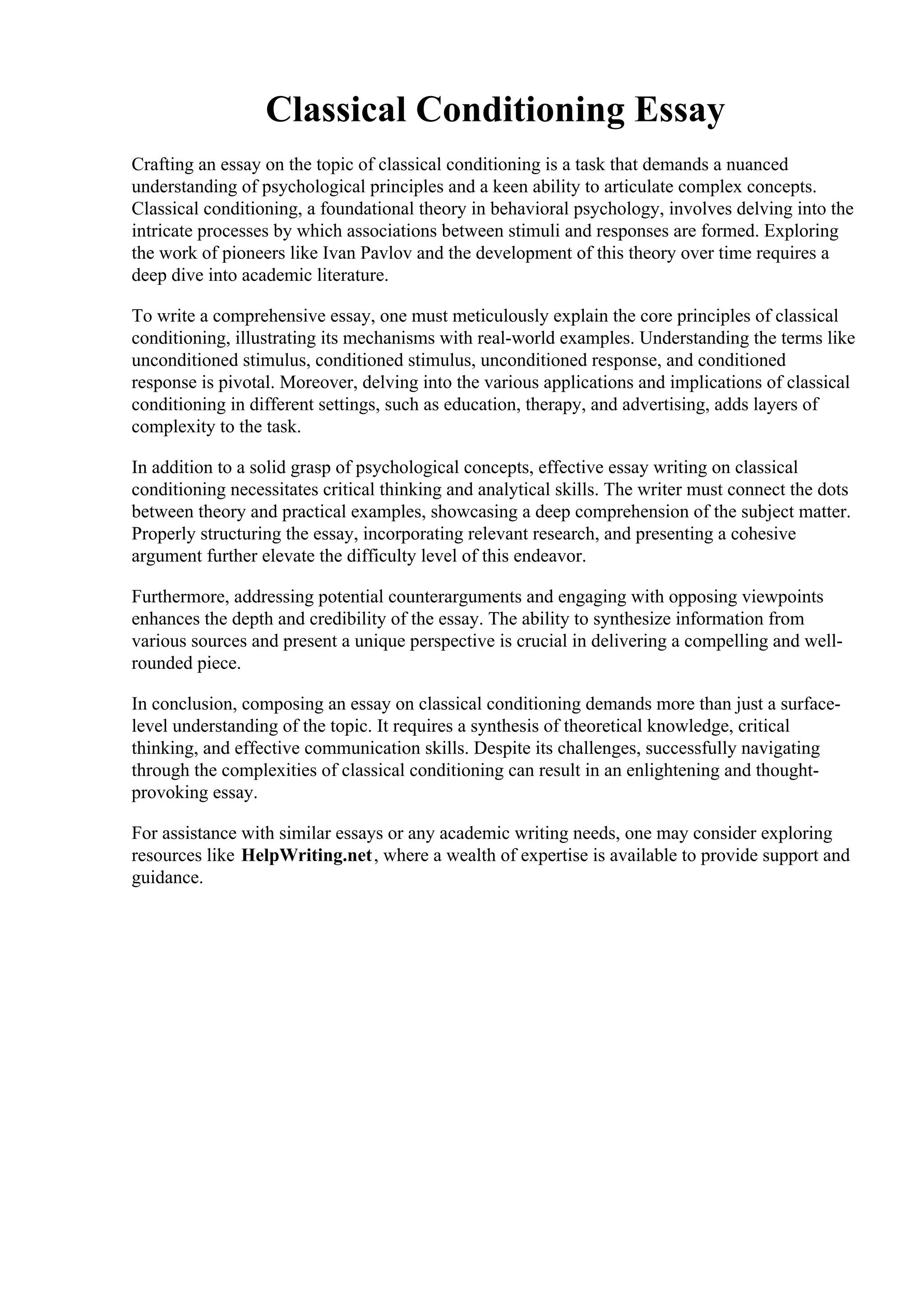 Classical Conditioning Essay | PDF