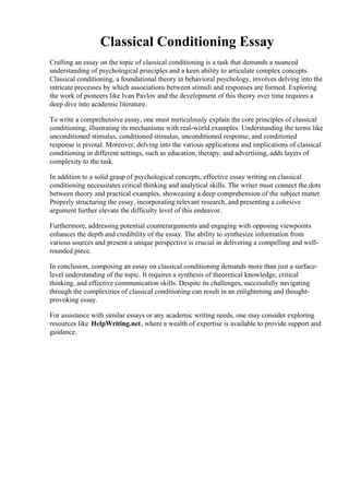 Classical Conditioning Essay | PDF
