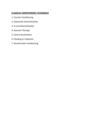 Classical conditioning techniques | DOCX | Physical Therapy | Wellness