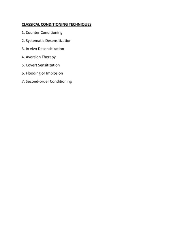 Classical conditioning techniques | DOCX | Physical Therapy | Wellness
