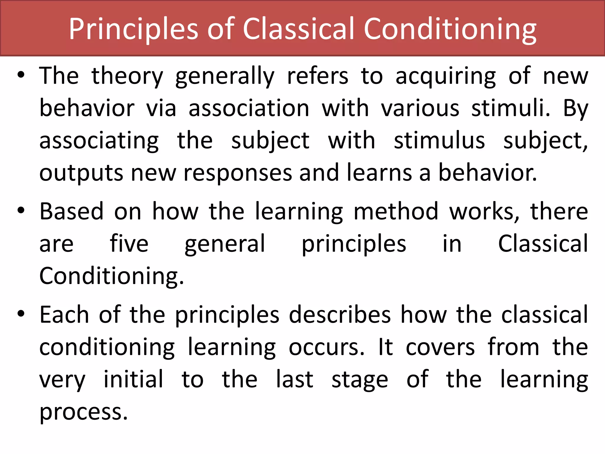 Classical conditioning theory | PPTX