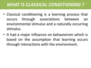 Classical conditioning theory | PPTX