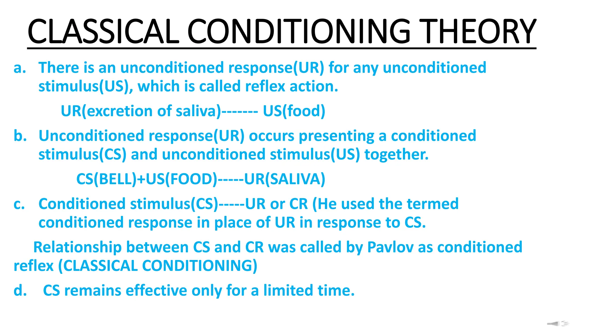 classical conditioning theory and its implications | PPTX